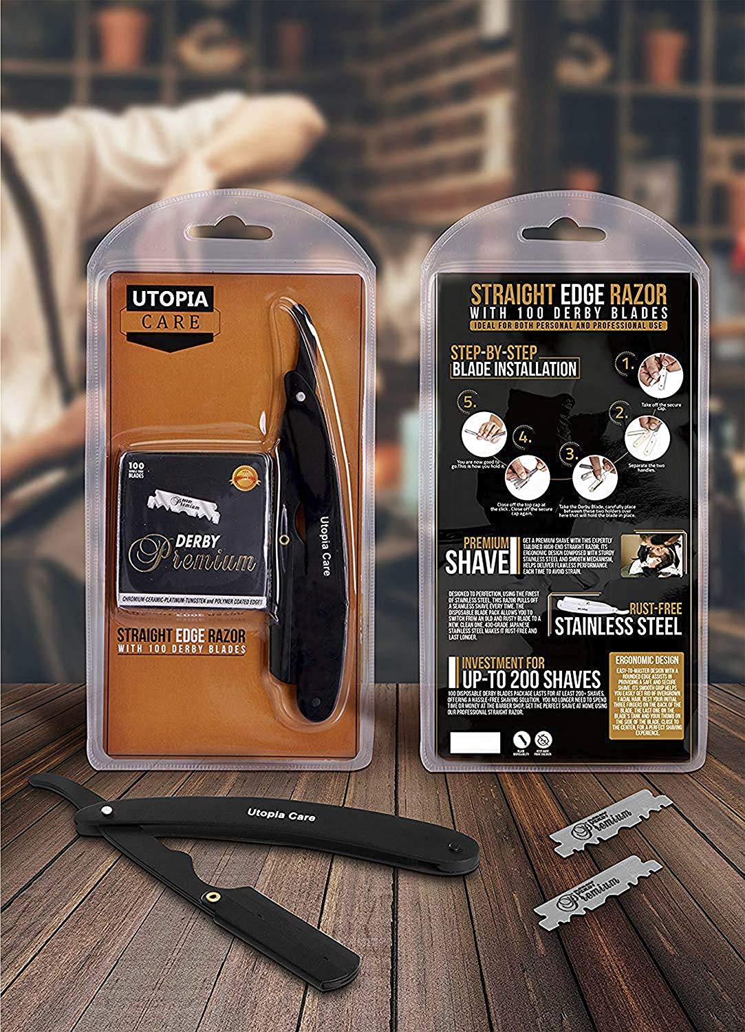 Utopia Care Professional Barber Straight Edge Razor Safety
